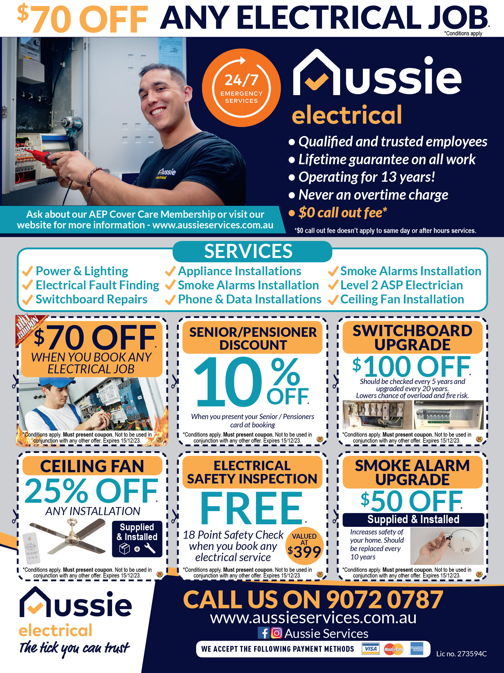 $70 OFF any electrical job - Aussie Electrical | Negotiator