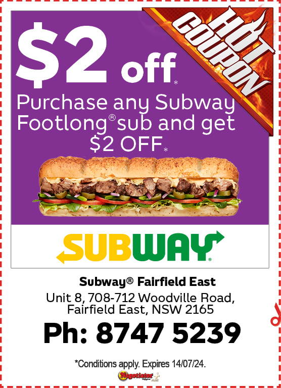 $2 OFF Purchase any subway Footlong sub and get $2 off(Fairfield East ...